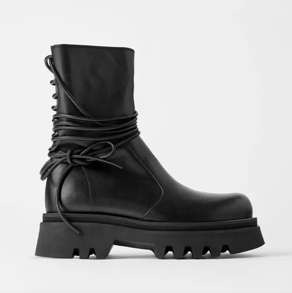 Zara | Shoes | Zara Mid Calf Leather Laced Platform Lug Sole Military ...